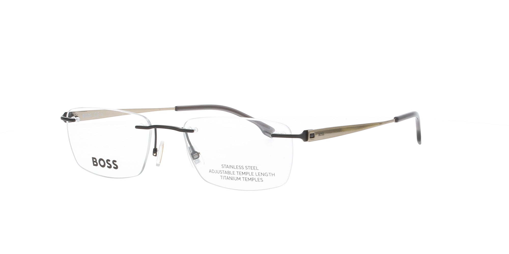 Stainless Steel with Titanium Rimless Boss Frame Rectangle Glasses ...