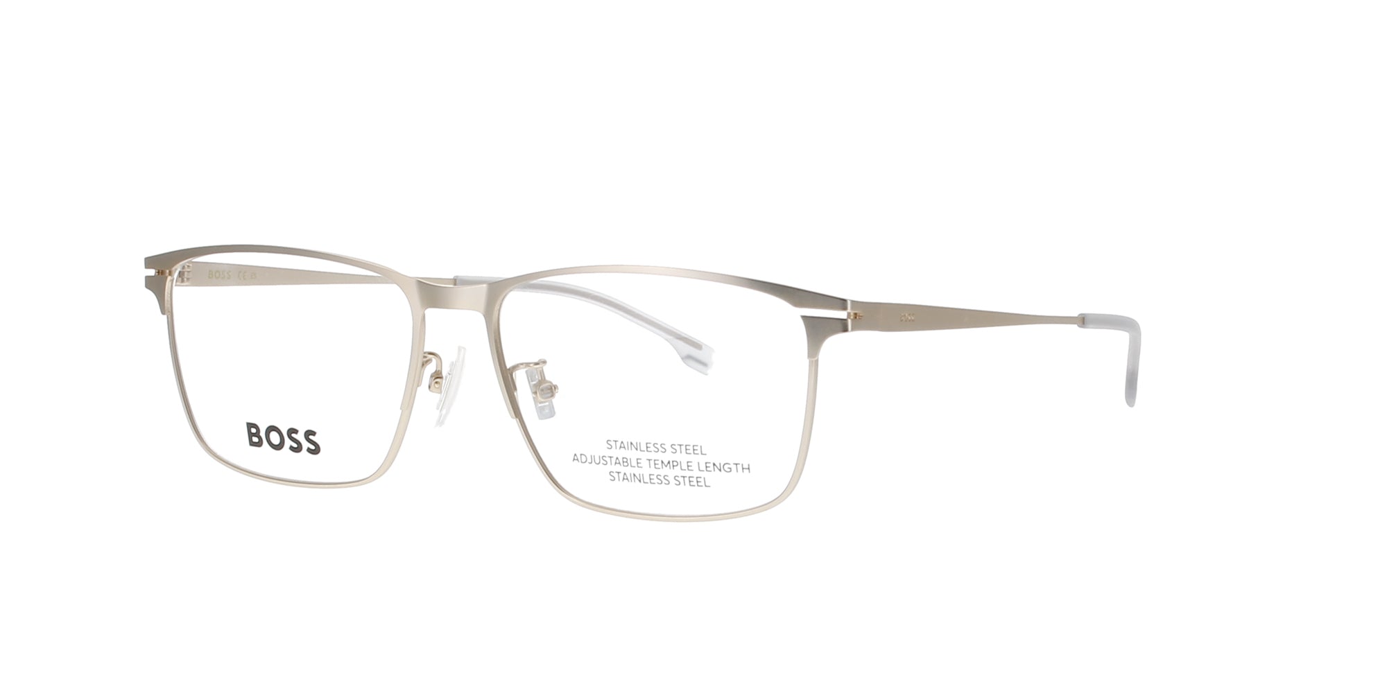 Matte Gold Stainless Steel Boss Frame Rectangle Glasses | Fashion Eyewear